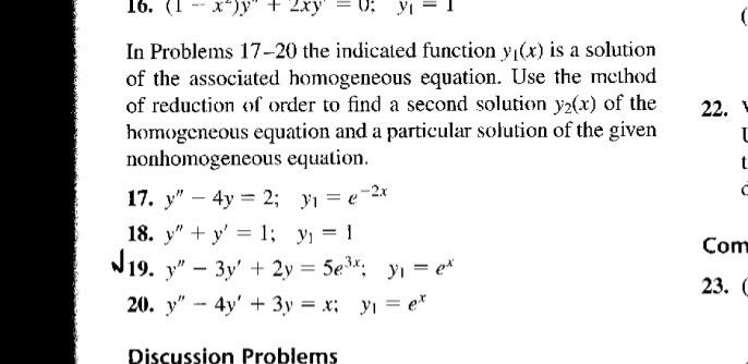 Solved In Problems 17-20 the indicated function y1(x) is a | Chegg.com Solved In Problems 17-20 the indicated function y1(x) is a | Chegg.com
