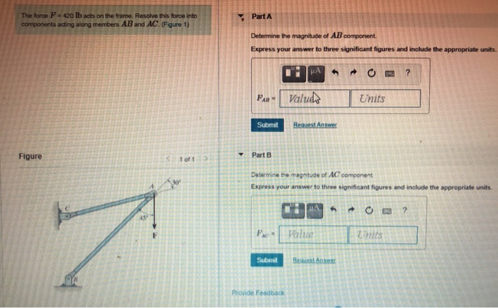 Solved The force 420 lb acts on the frame. Resolve this | Chegg.com