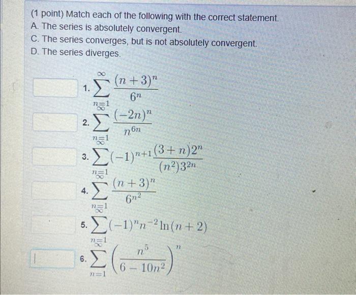 Solved (1 point) Match each of the following with the | Chegg.com