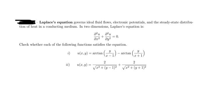 Solved Laplace's equation governs ideal fluid flows, | Chegg.com
