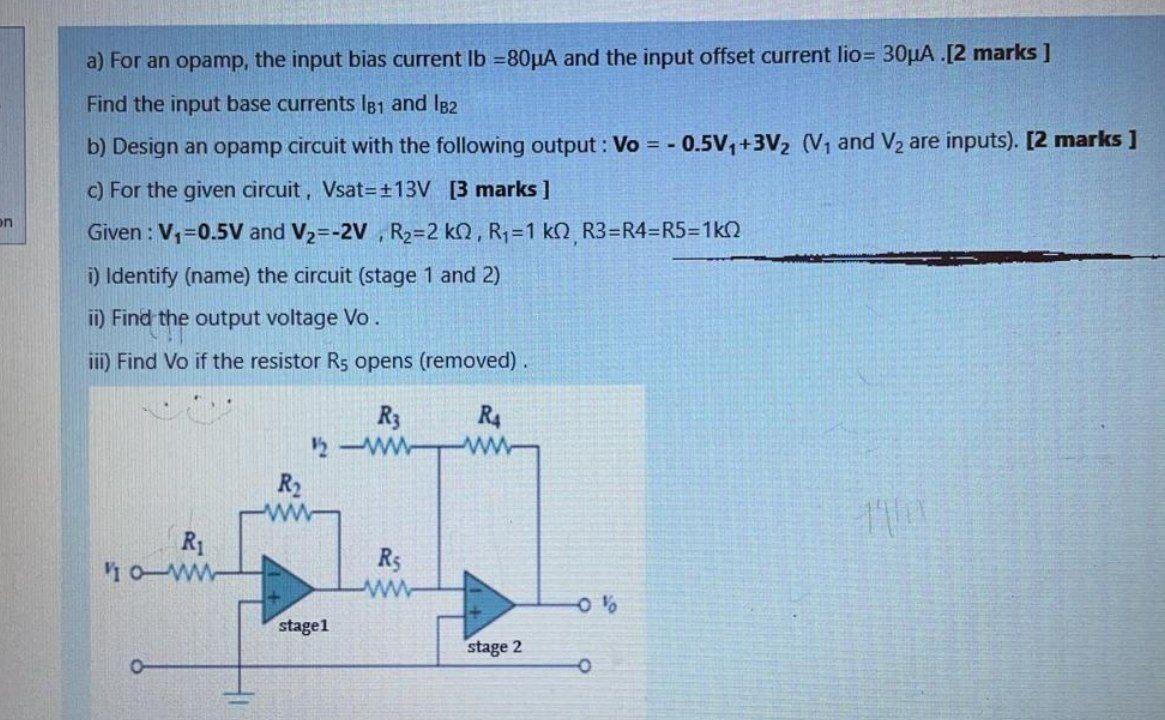 Solved a) For an opamp, the input bias current Ib =80uA and | Chegg.com