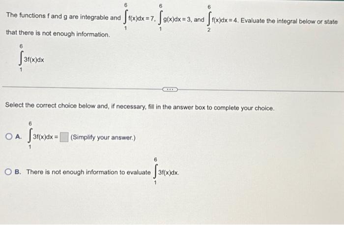 Solved The functions f and g are integrable and | Chegg.com