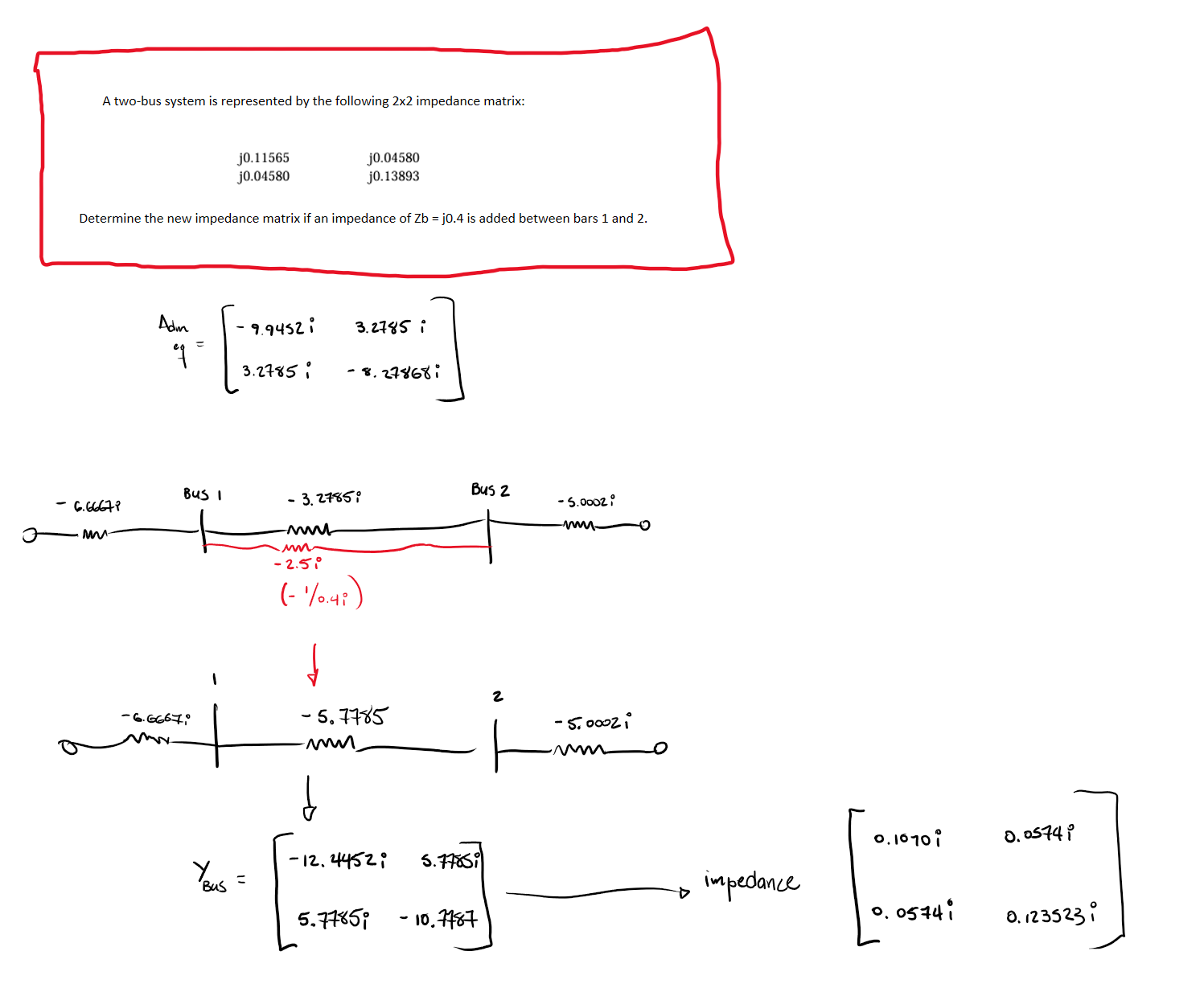 Solved A two-bus system is represented by the following 2x2 | Chegg.com