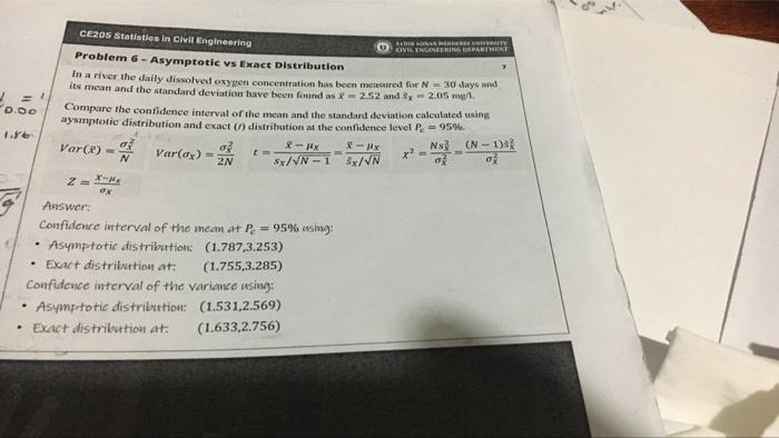 Solved CE205 Statistics in Civil Engineering AKTRARNA | Chegg.com
