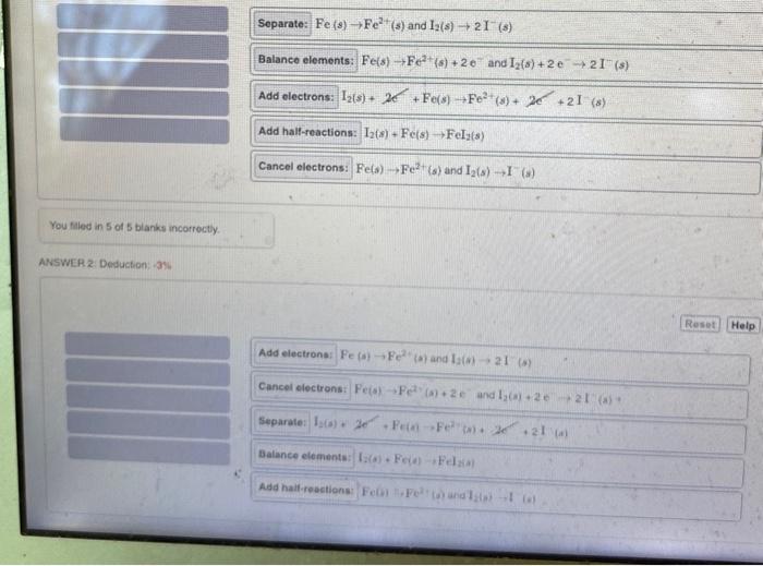 Solved I2(s)+Fe(s)→Fel2(s) Match the words in the left | Chegg.com