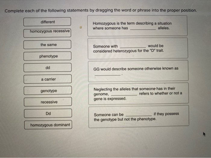 Solved Complete each of the following statements by dragging | Chegg.com