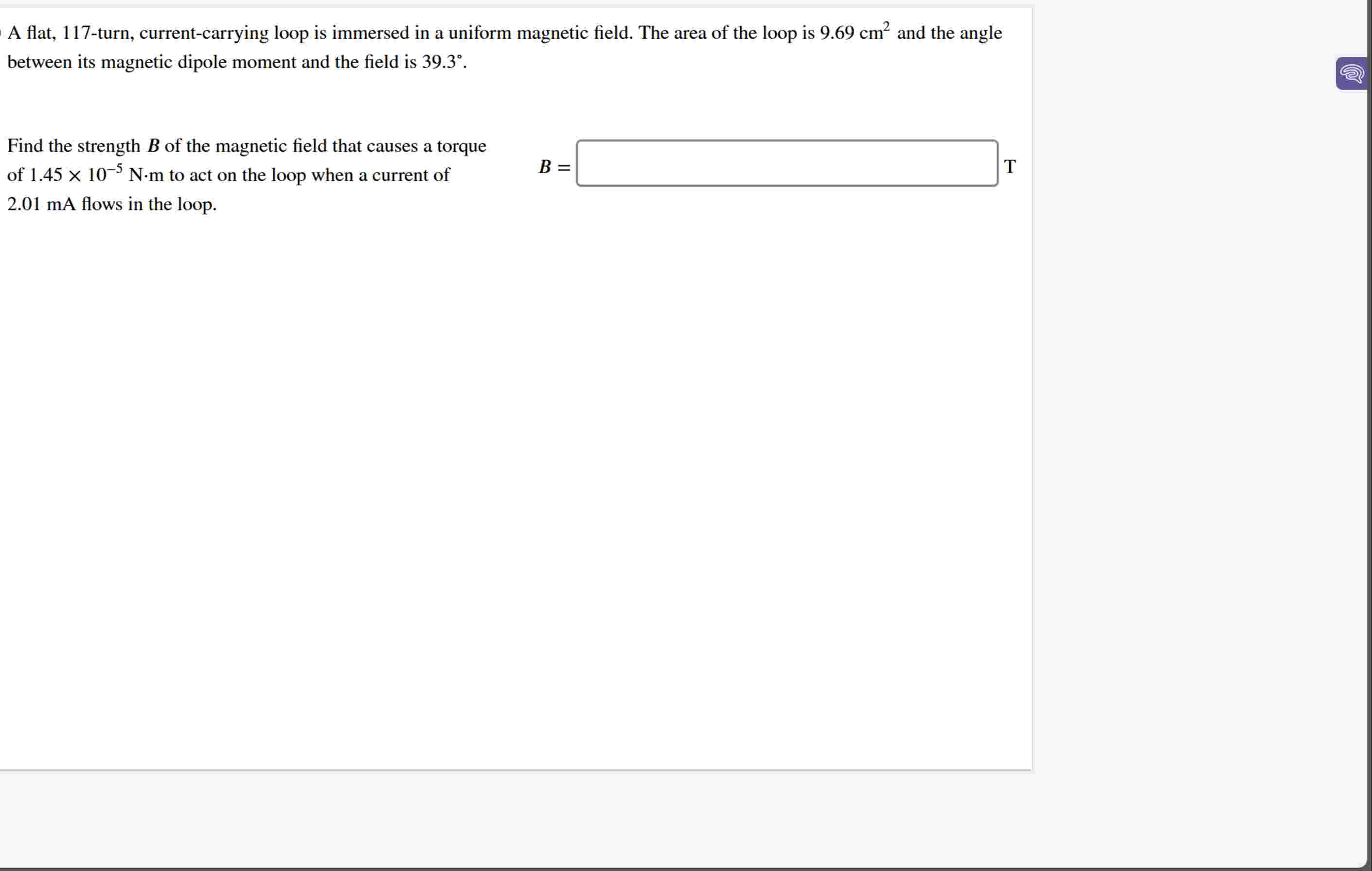 Solved A flat, 117-turn, current-carrying loop is ﻿immersed | Chegg.com