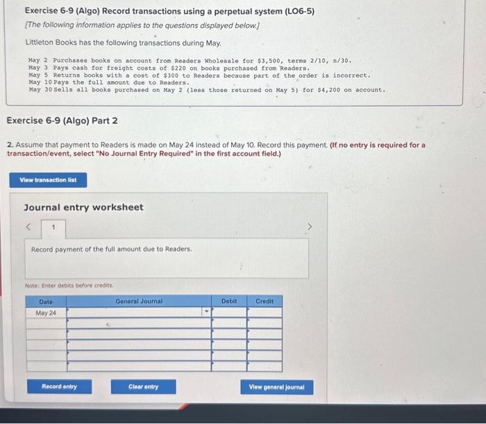 Solved Exercise 6-9 (Algo) Record transactions using a | Chegg.com