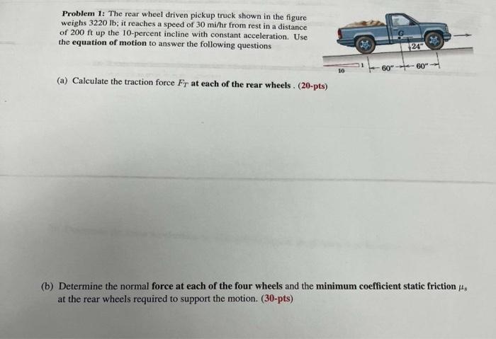 Solved Problem 1: The rear wheel driven pickup truck shown | Chegg.com