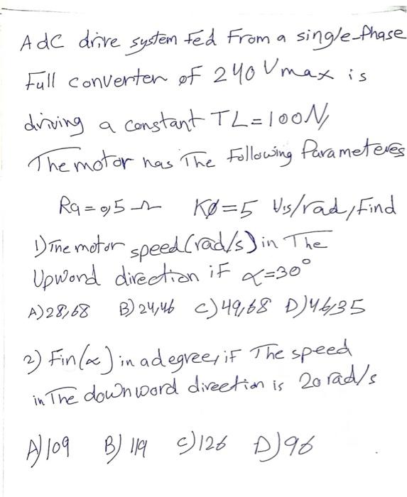 Solved AdC drive system Fed From a single-Phase Full | Chegg.com