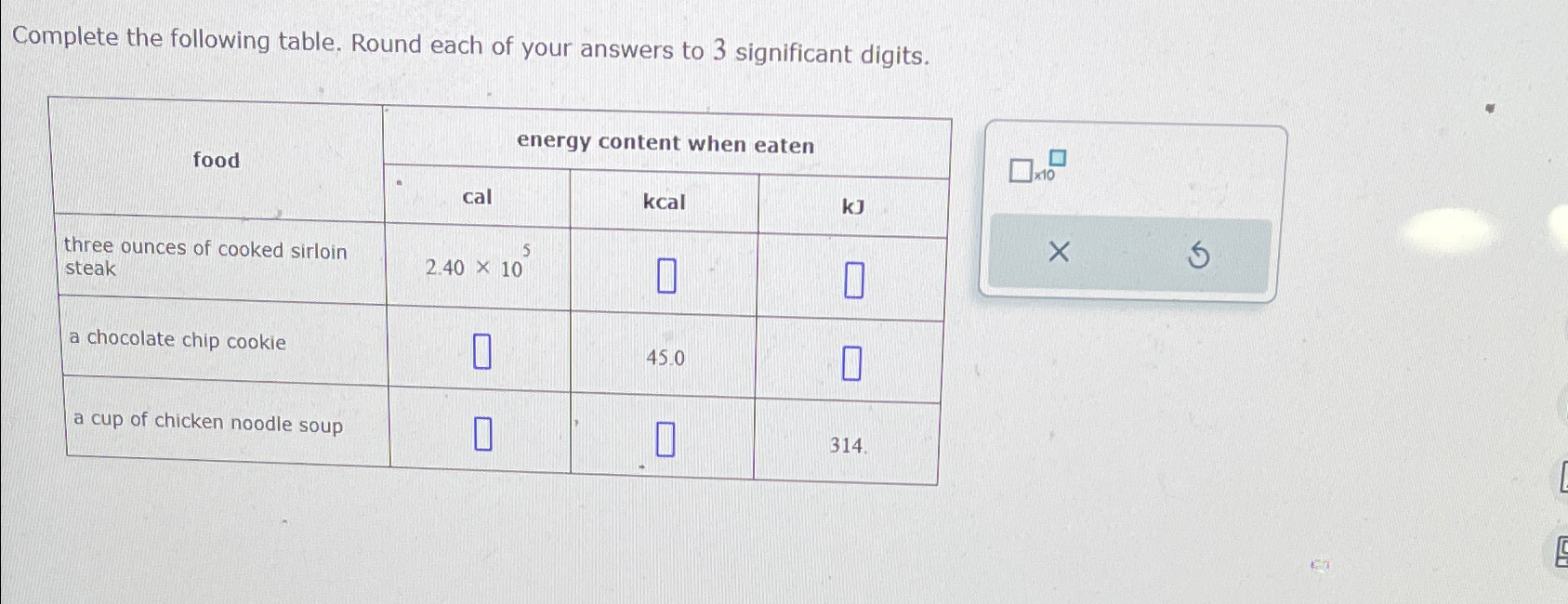 Solved Complete the following table. Round each of your | Chegg.com
