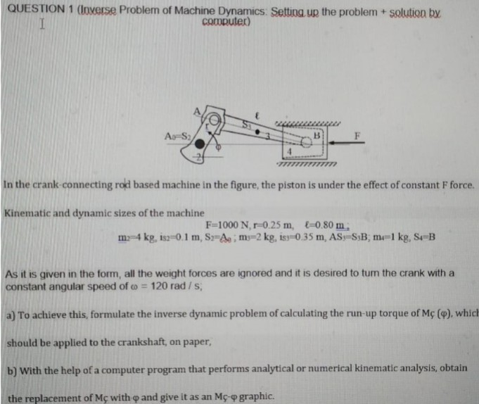 QUESTION 1 (loxerse Problem of Machine Dynamics: | Chegg.com
