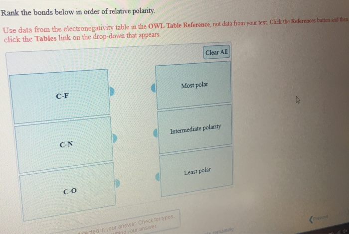 Solved Rank the bonds below in order of relative polarity. | Chegg.com