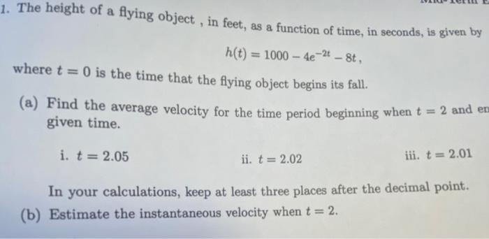 Solved The height of a flying object, in feet, as a function | Chegg.com