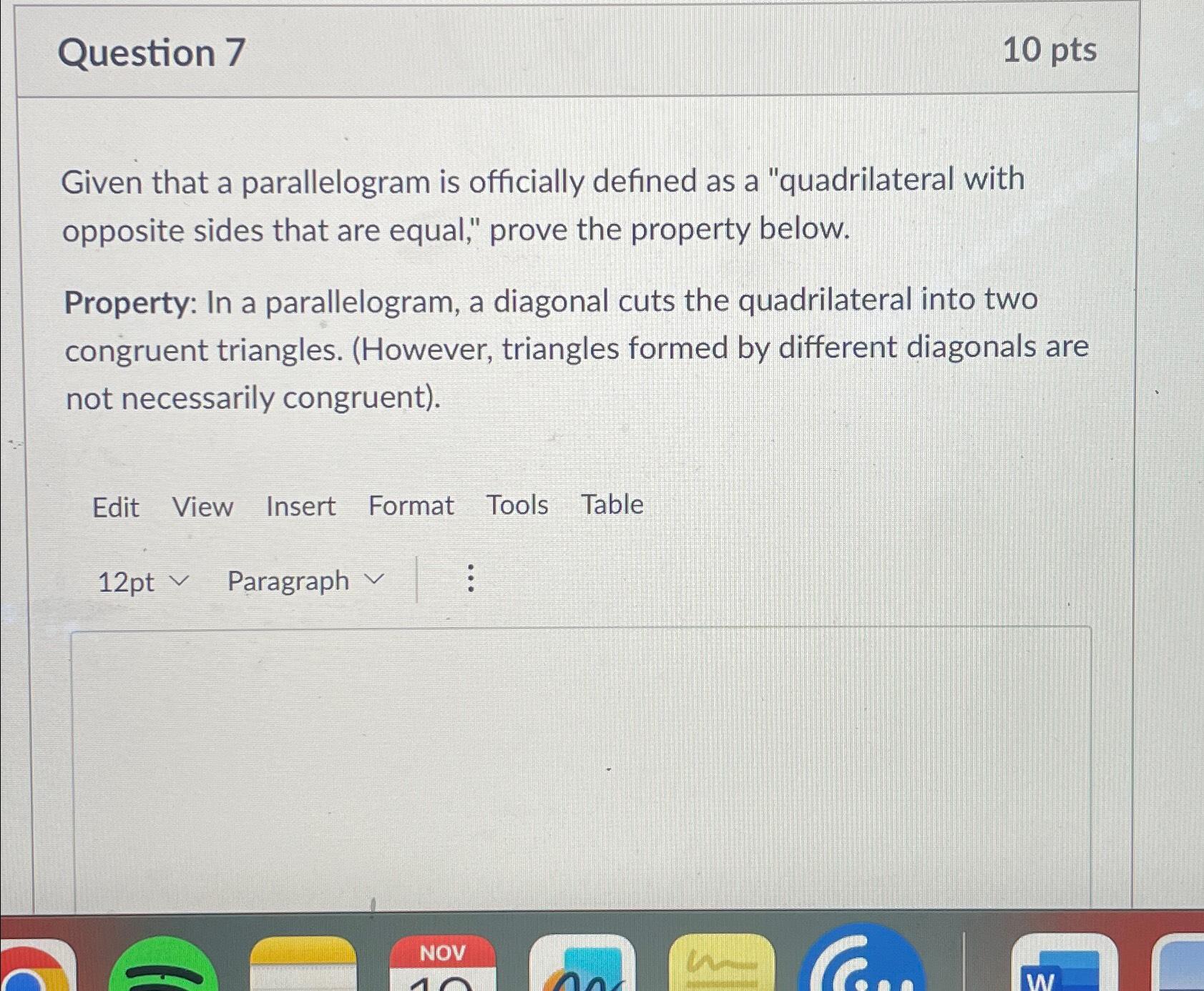 Solved Question 710ptsGiven that a parallelogram is | Chegg.com