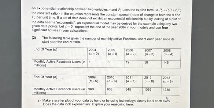 Solved An exponential relationship between two variables n | Chegg.com