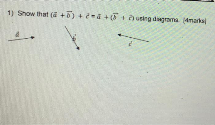 Solved 1) Show that (a + b) + c = a + b + c) using diagrams. | Chegg.com