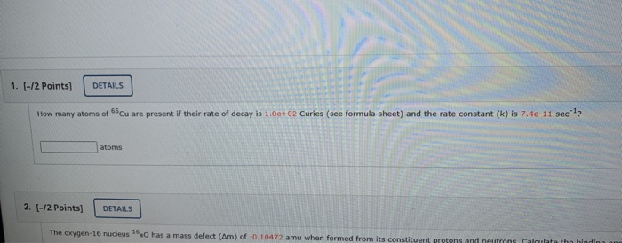 Solved 1. (-/2 points) DETAILS How many atoms of 65Cu are | Chegg.com