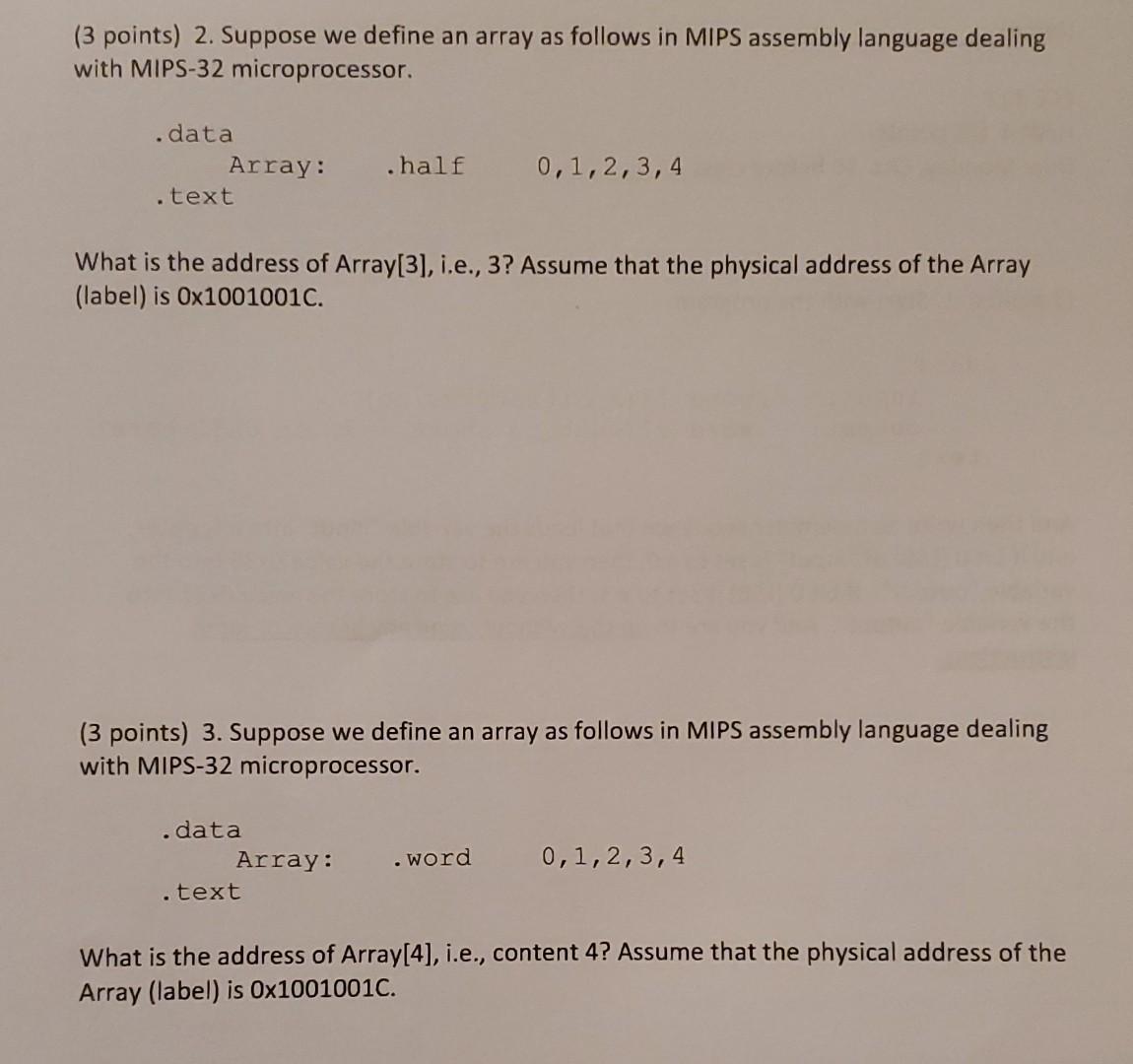 Solved (3 points) 2. Suppose we define an array as follows | Chegg.com