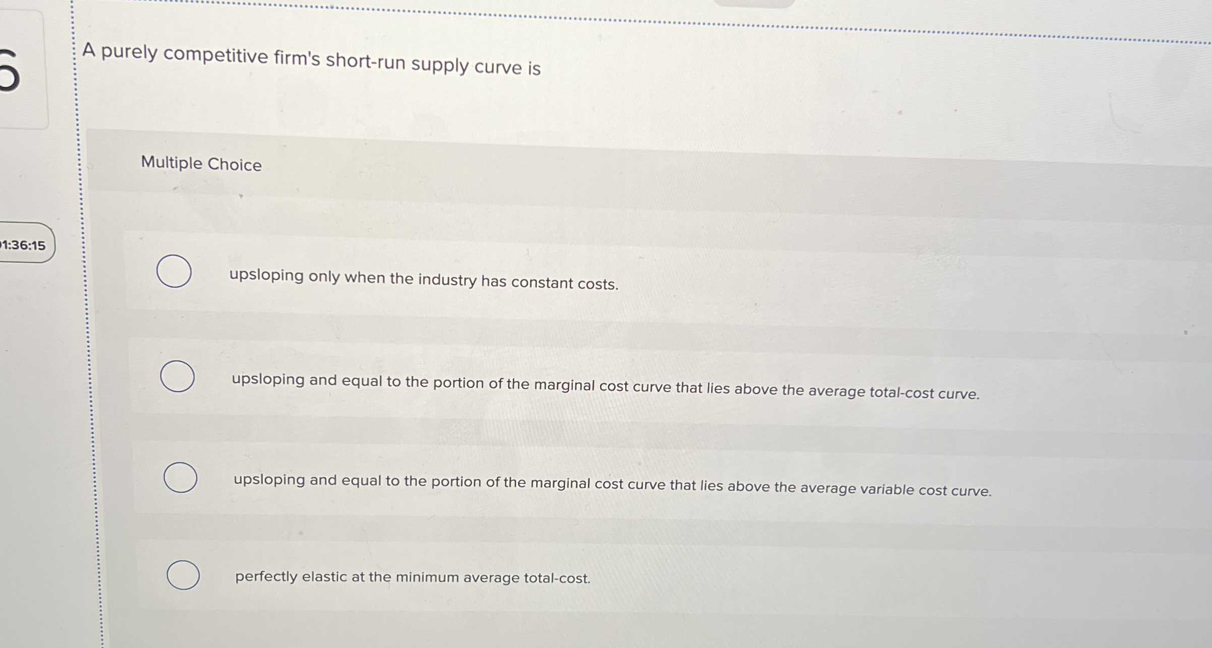 Solved A purely competitive firm's short-run supply curve | Chegg.com