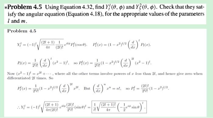 ∗ Problem 4.5 Using Equation 4.32, find Yl(θ,ϕ) and | Chegg.com