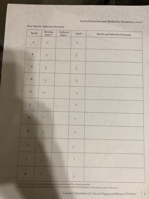 Solved Lewis Structures and Molecular Geometry and Name and | Chegg.com