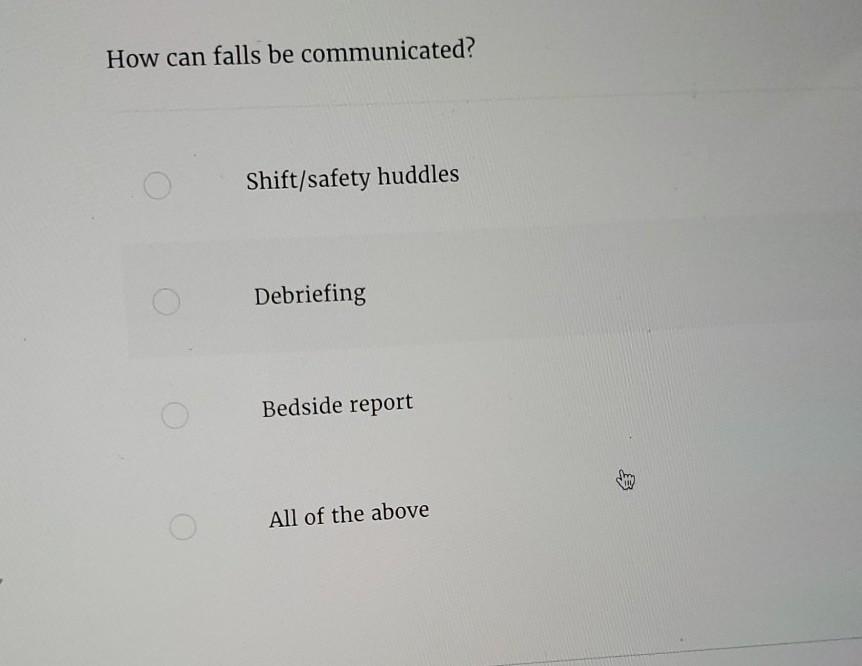 Solved How can falls be communicated? Shift/safety huddles | Chegg.com