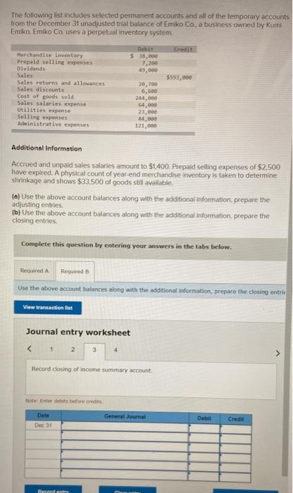 Solved The following list includes selected permanent | Chegg.com
