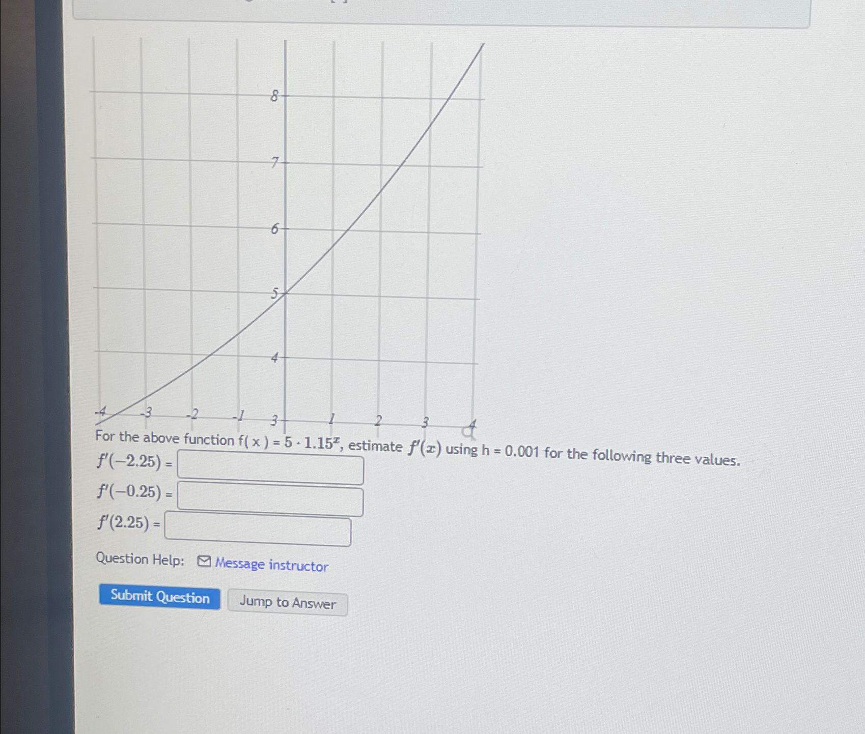 Solved For the above function f(x)=5*1.15x, ﻿estimate f'(x) | Chegg.com