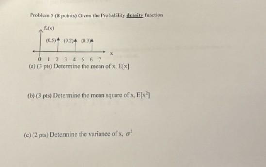 Solved Problem 5 ( 8 points) Given the Probability density | Chegg.com