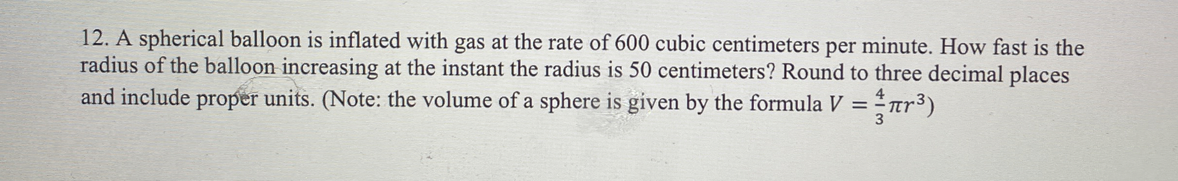 Solved A spherical balloon is inflated with gas at the rate | Chegg.com