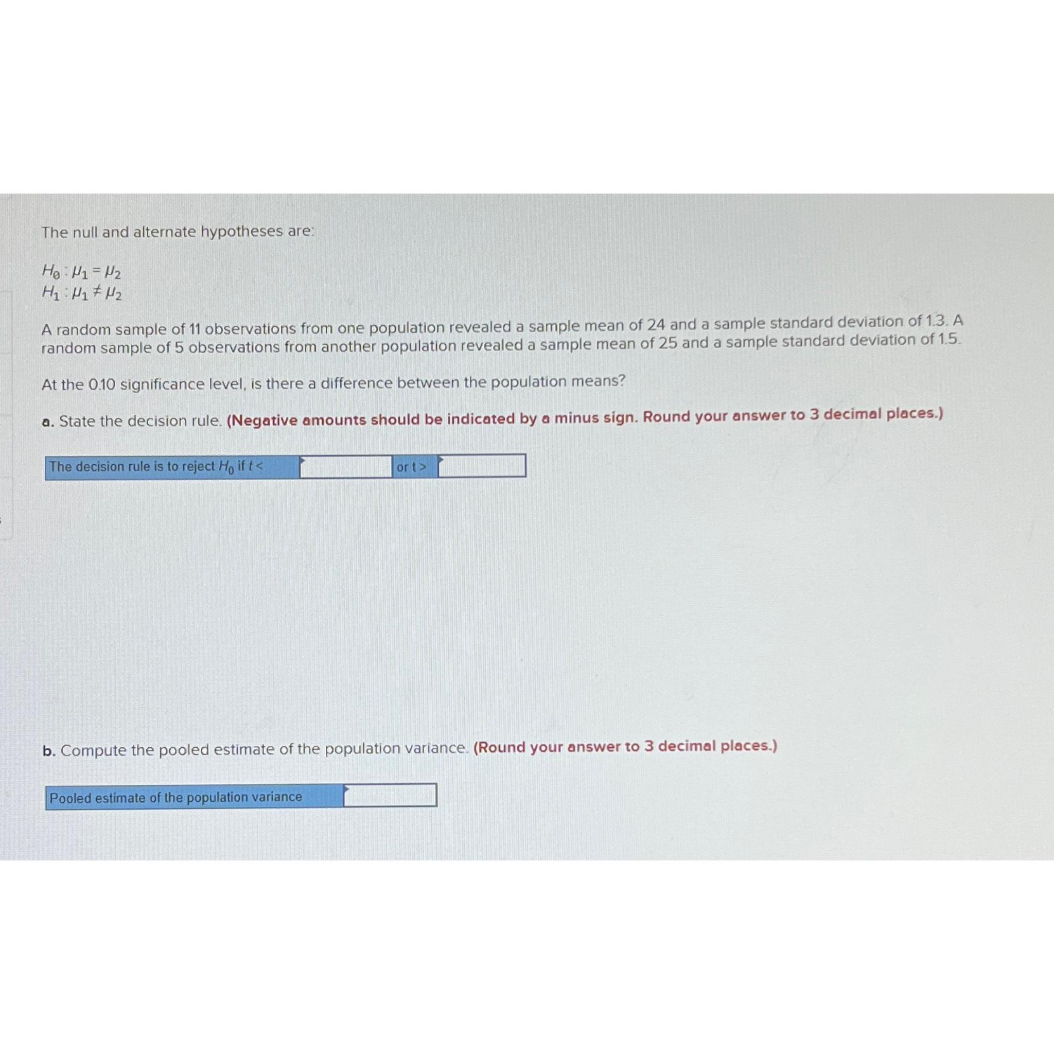 Solved The null and alternate hypotheses | Chegg.com