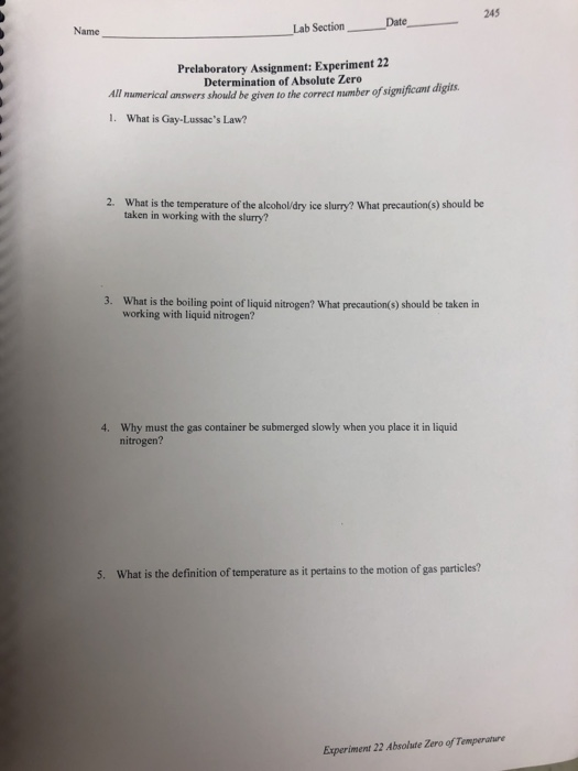 Solved 245 Date Lab Section Name Prelaboratory Assignment: | Chegg.com