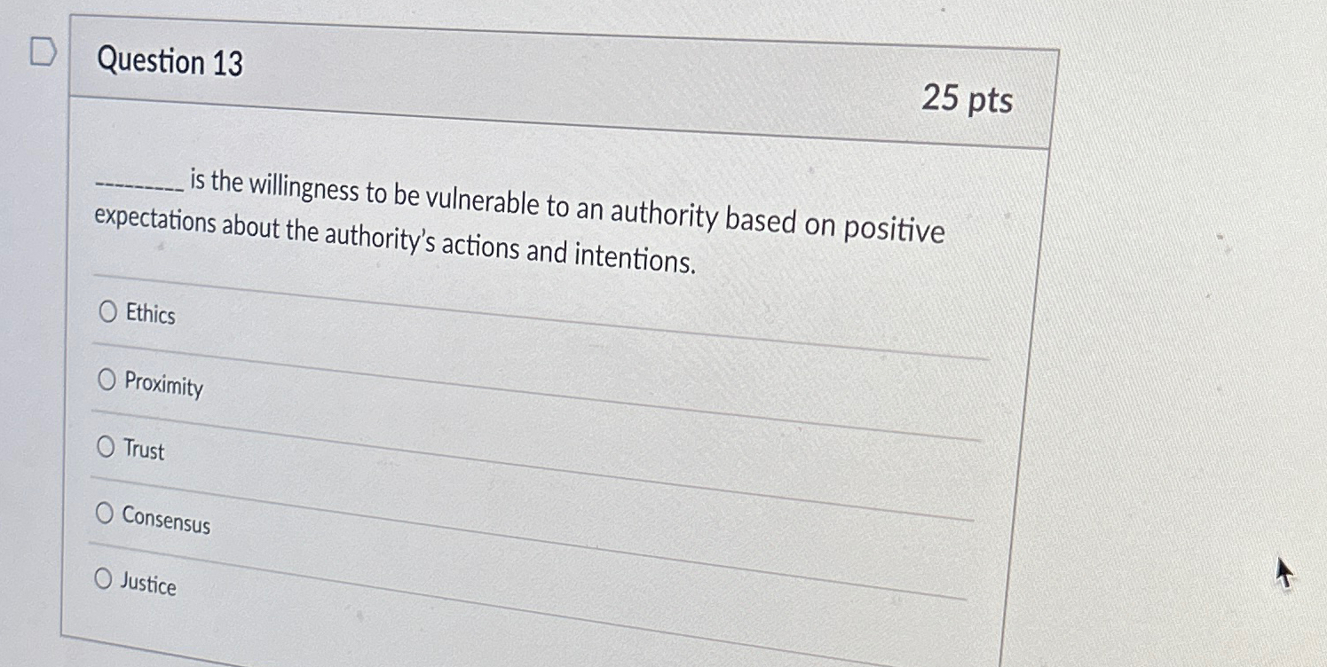 Solved Question 1325 ﻿ptsis the willingness to be vulnerable | Chegg.com