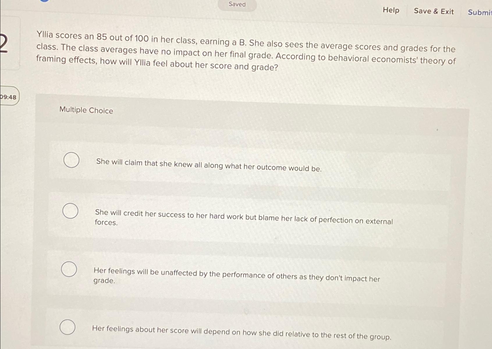 Solved SavedHelpSave & ExitSubmiYllia scores an 85 ﻿out of | Chegg.com