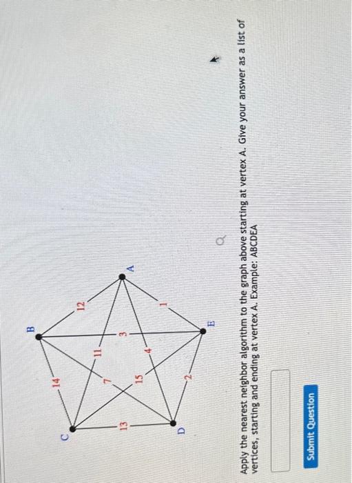 Solved Apply The Nearest Neighbor Algorithm To The Graph 0139