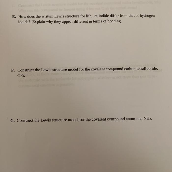 Solved E. How does the written Lewis structure for lithium | Chegg.com