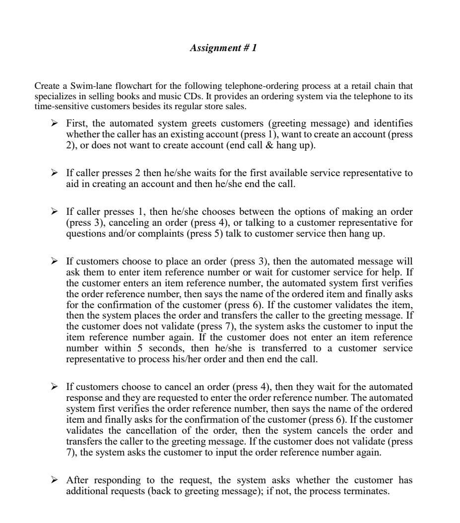 Solved Assignment \# I Create a Swim-lane flowchart for the | Chegg.com