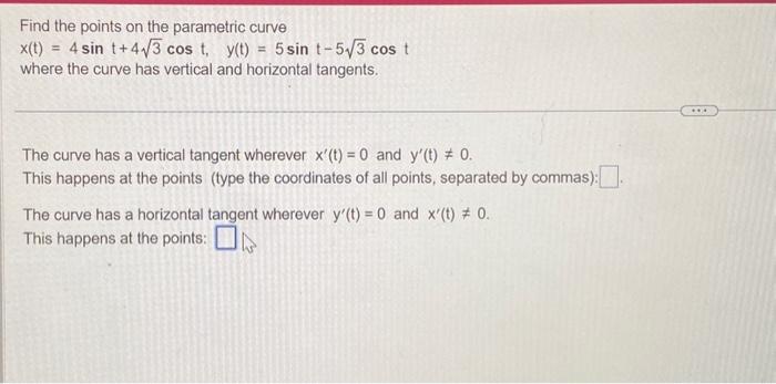 Solved Find the points on the parametric curve | Chegg.com
