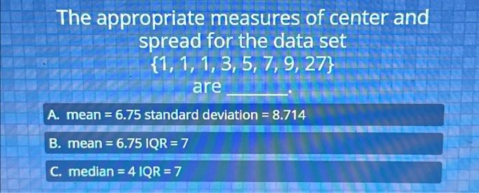 Solved The appropriate measures of center and spread for the | Chegg.com