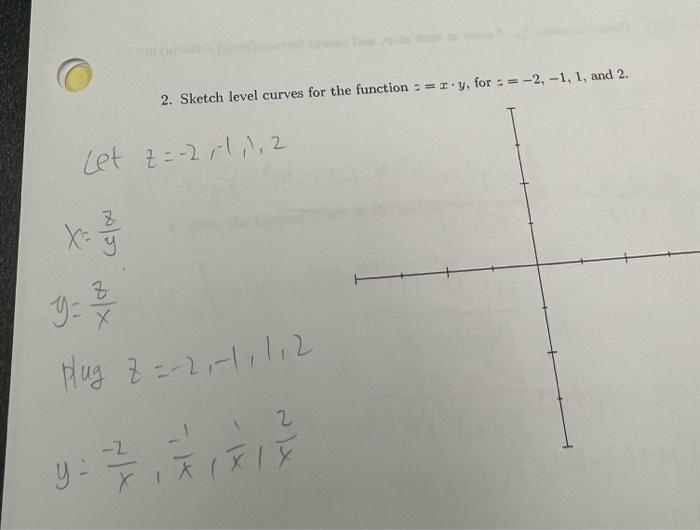 Solved 2. Sketch level curves for the function z=x⋅y, for | Chegg.com