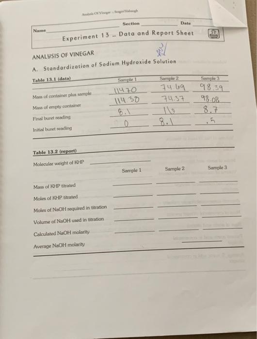 Solved OS Date Name Section Data and Report Sheet Experiment | Chegg.com