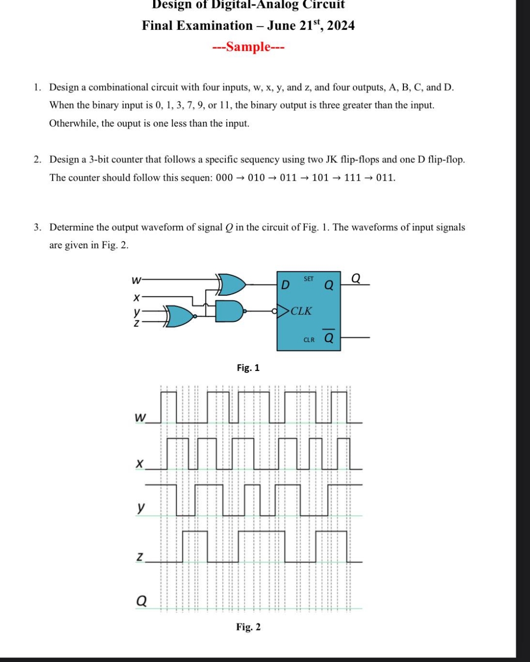 Solved Design Of Digital Analog Circuitfinal Examination