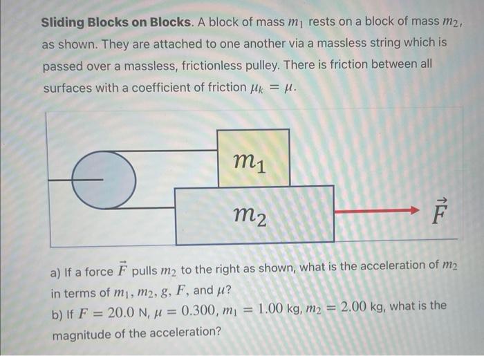 Solved Sliding Blocks on Blocks. A block of mass m1 rests on | Chegg.com