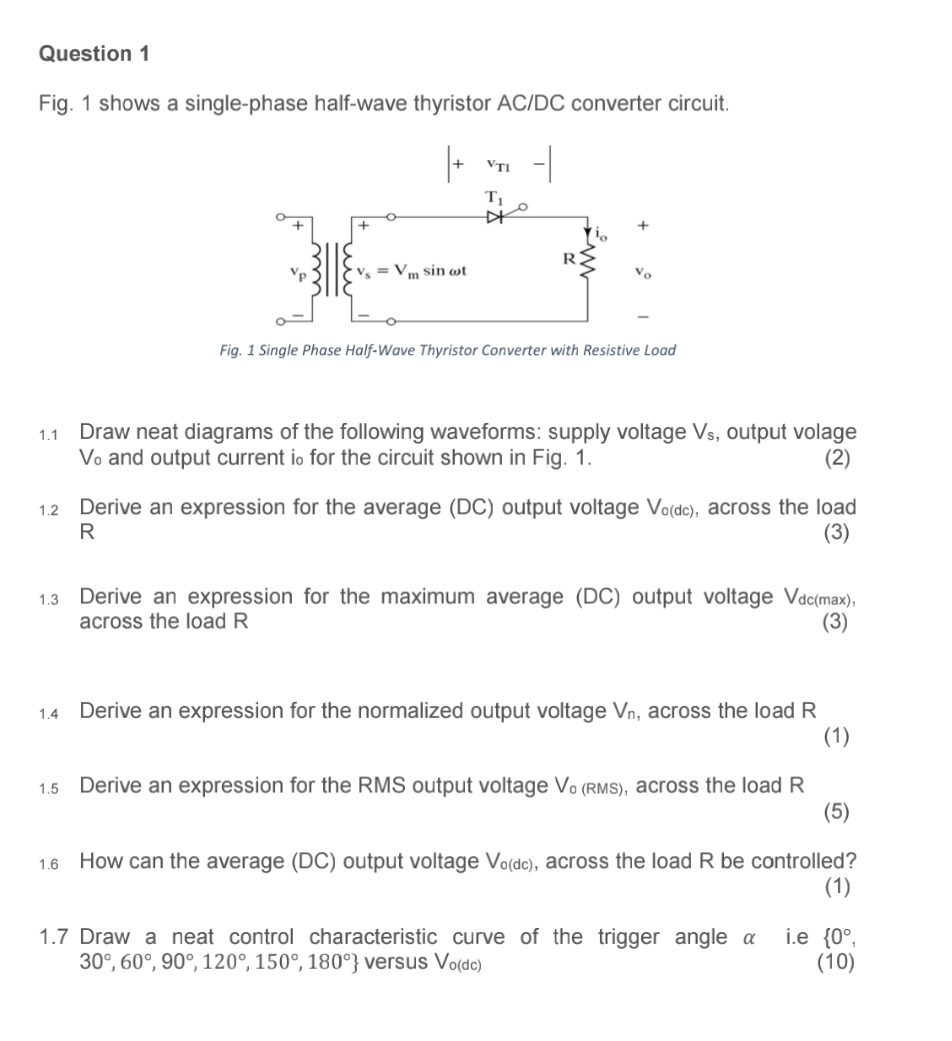 Solved Question 1Fig. 1 ﻿shows a single-phase half-wave | Chegg.com