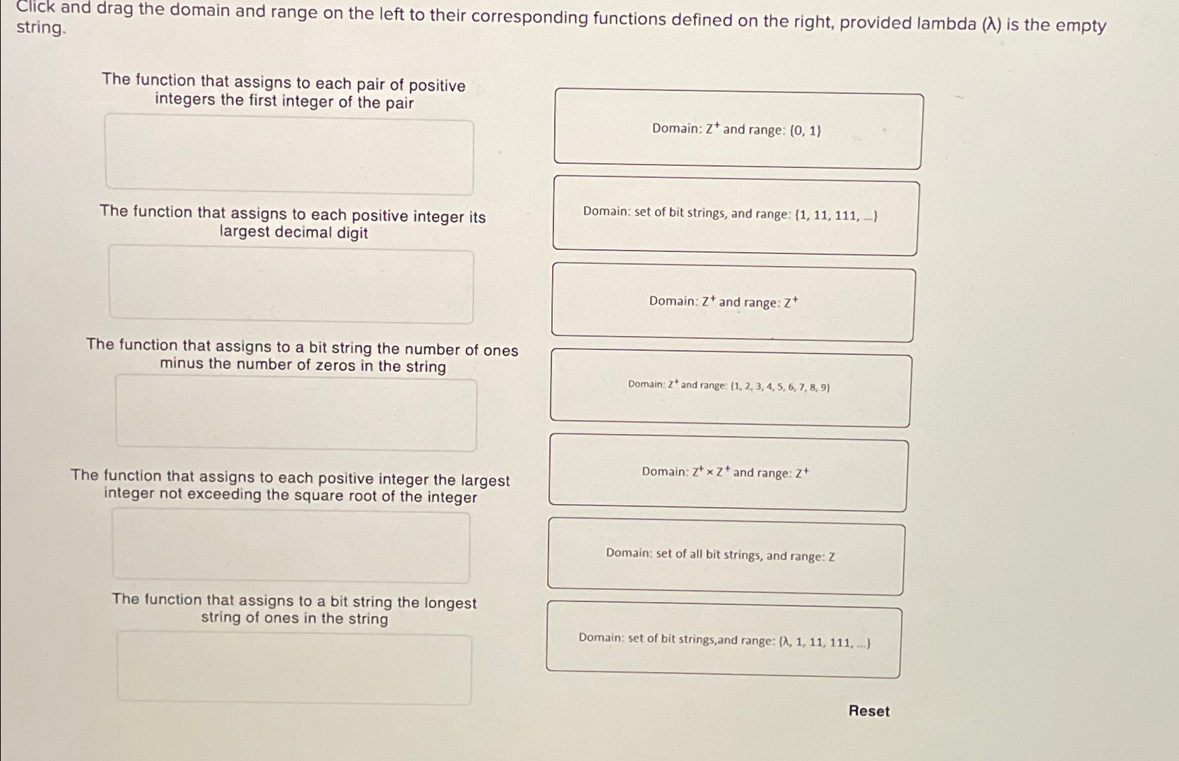 Solved Click and drag the domain and range on the left to | Chegg.com