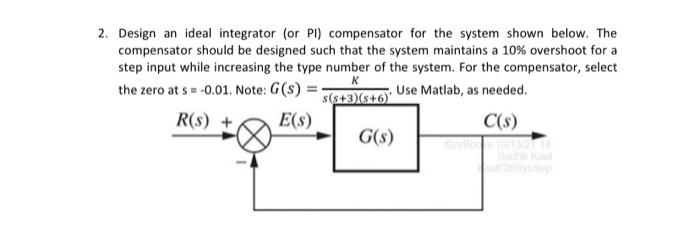 Solved 2. Design an ideal integrator (or PI) compensator for | Chegg.com