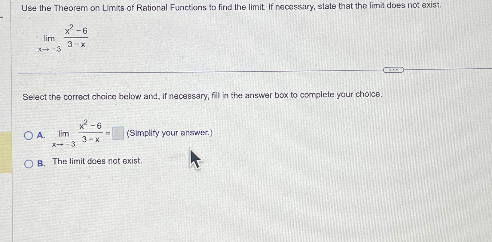 Solved Use the Theorem on Limits of Rational Functions to | Chegg.com