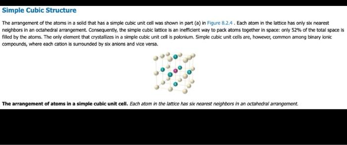 Simple Cubic Structure The arrangement of the atoms | Chegg.com