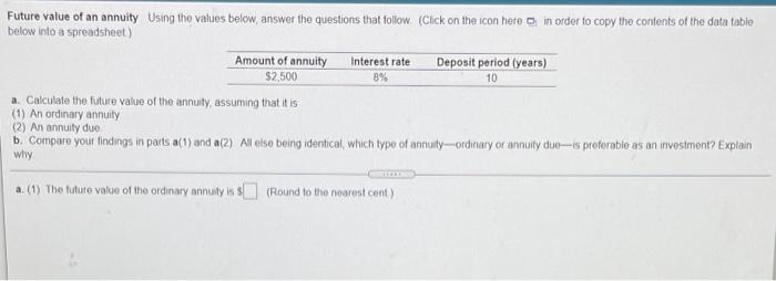 Solved Future value of an annuity Using the values below, | Chegg.com